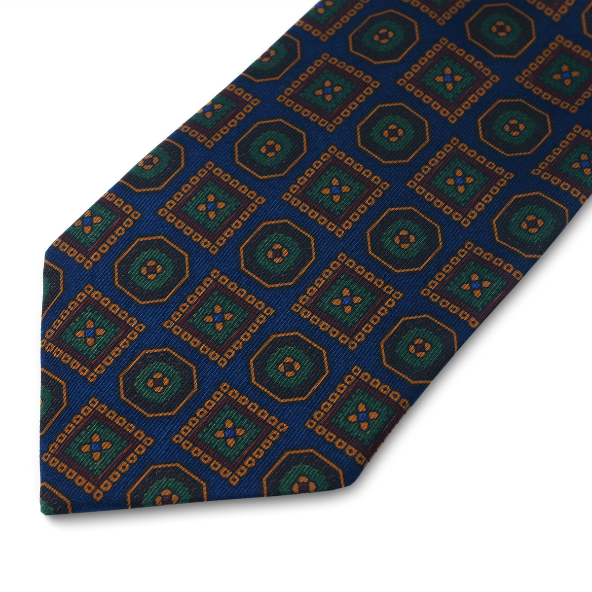 Navy, Green & Gold Medallion Madder Silk Tie – Rampley and Co