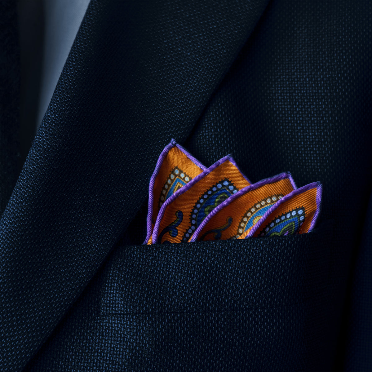 Burnt Orange, Green & Navy Madder Silk Pocket Square – Rampley and Co