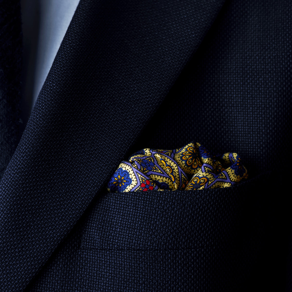 Ivory, Crimson & Blue Madder Silk Pocket Square – Rampley and Co