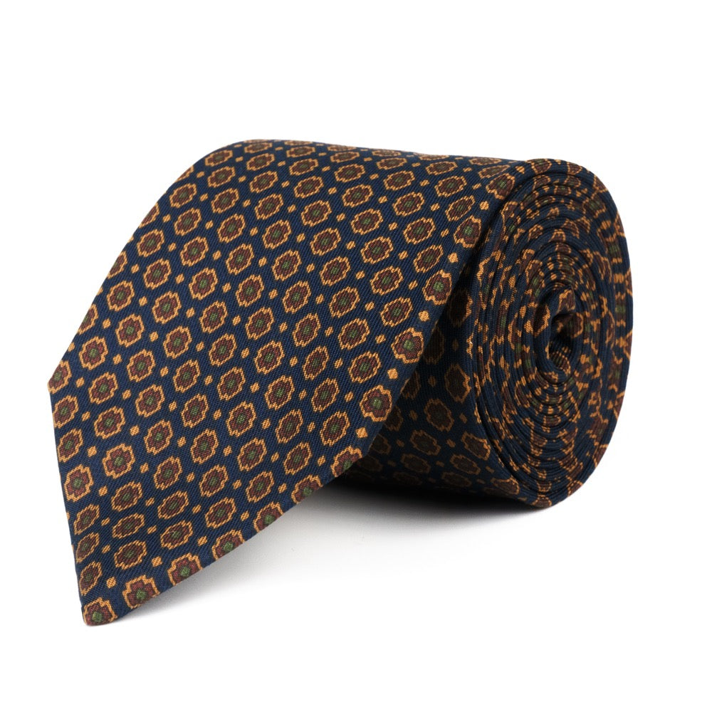 Navy, Bronze & Green Repeat Madder Silk Tie – Rampley and Co